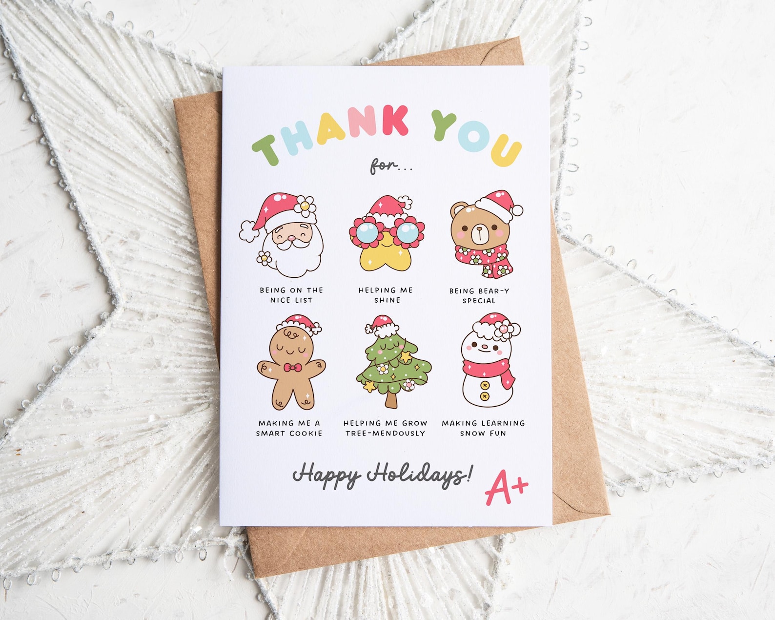 PRINTABLE Teacher Christmas Card, Cute Thank You Merry Teacher Note ...