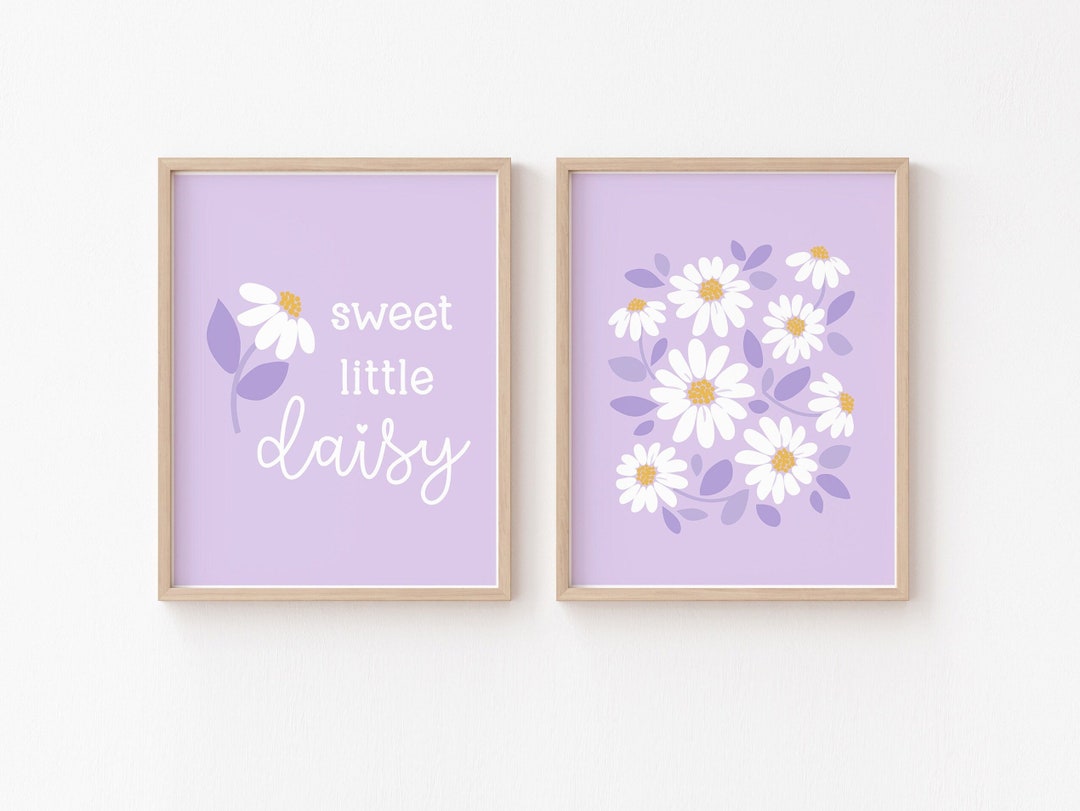 Purple Daisy Nursery Print Set, Boho Modern Daisy Decor, Pastel Violet ...