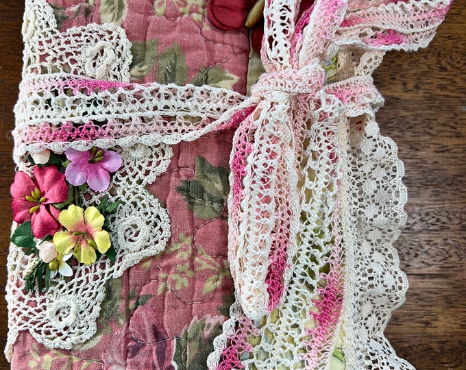 Quilted Fabric Soft Covered Floral Themed Journal With Doily and ...