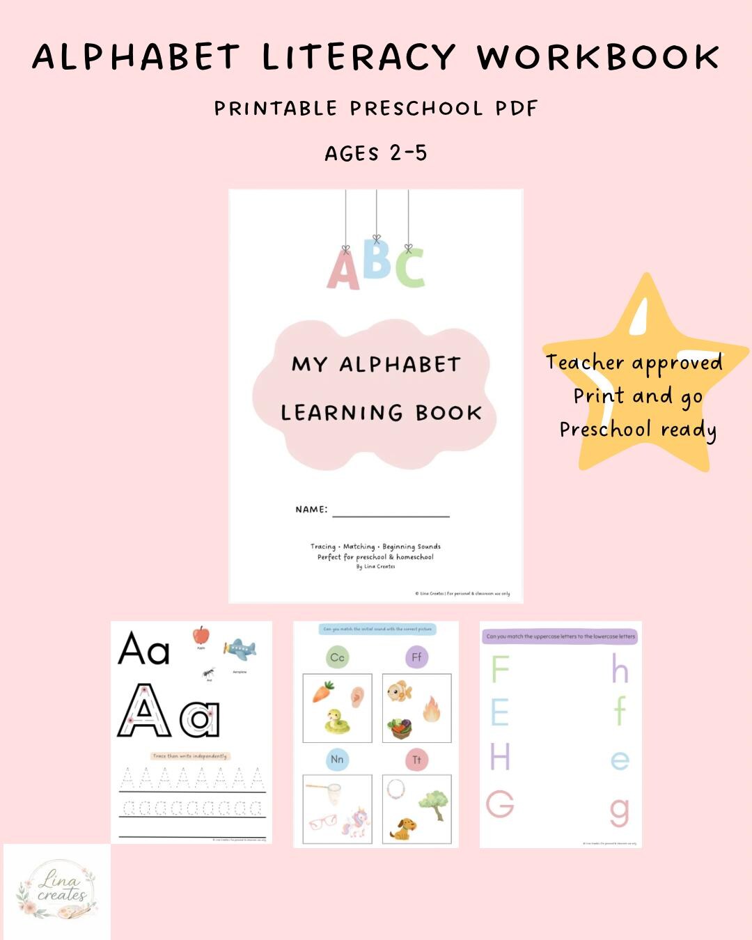 Preschool Alphabet Workbook | Letter Tracing & Matching (PDF Download ...