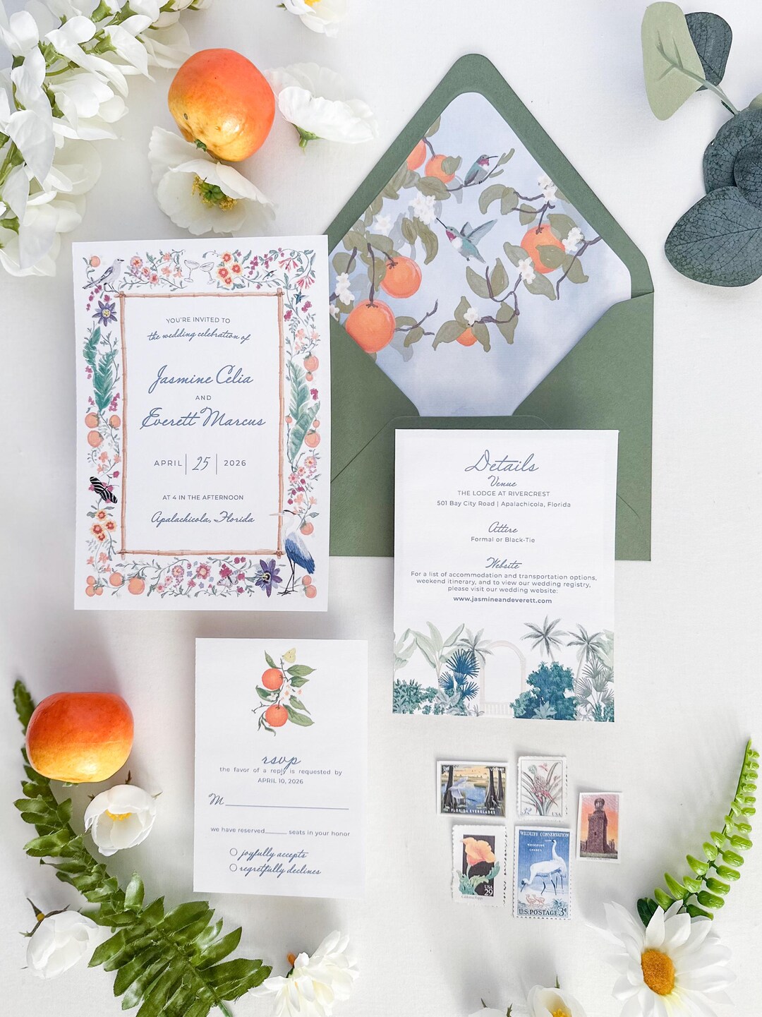 Vintage Old Florida Wedding Invitation Suite, Citrus Wedding Invite ...
