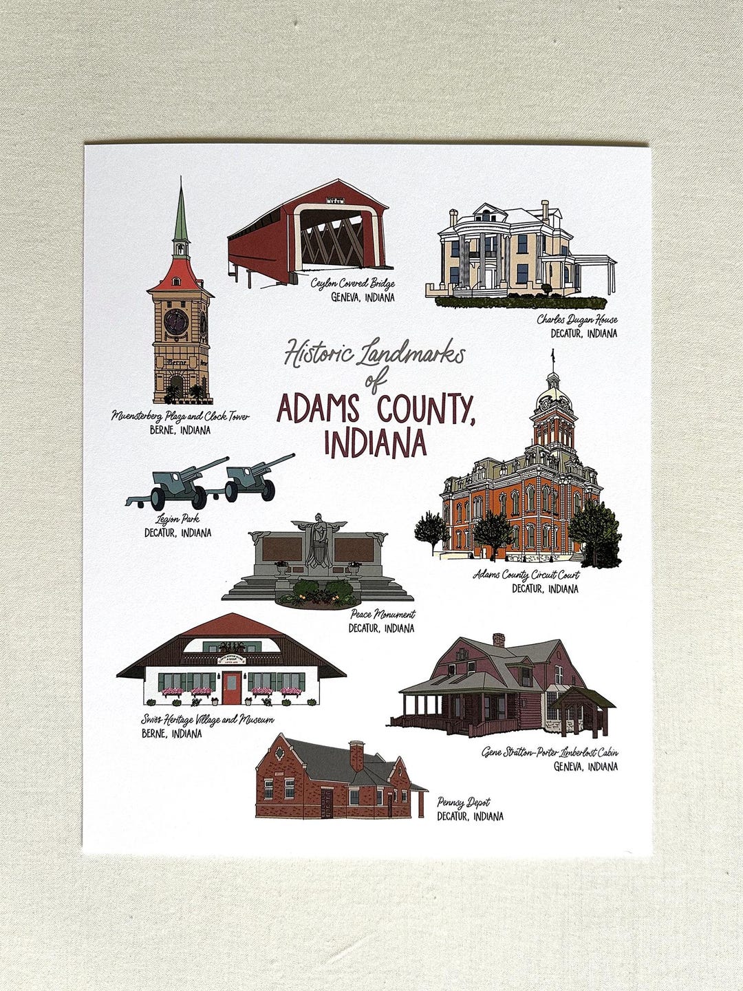 Adams County Indiana Landmarks Print: Ceylon Covered Bridge, Dugan ...