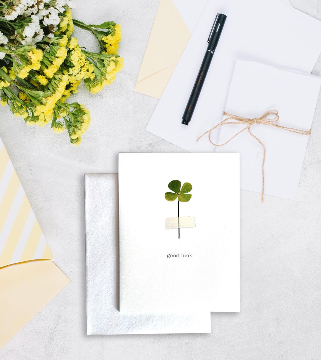 Good Luck Greeting Card, Four Leaf Clover Card, Good Luck, Blank ...
