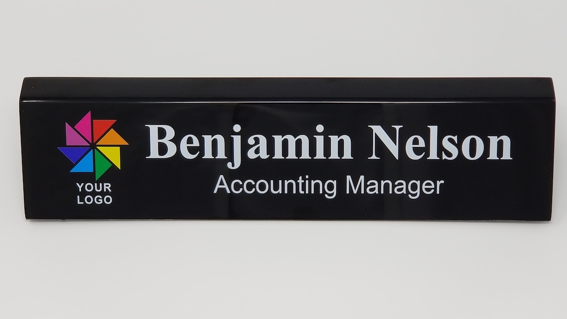 Personalized Desk Name Plate 10 1/2" Black Piano Finish Desk Wedge ...