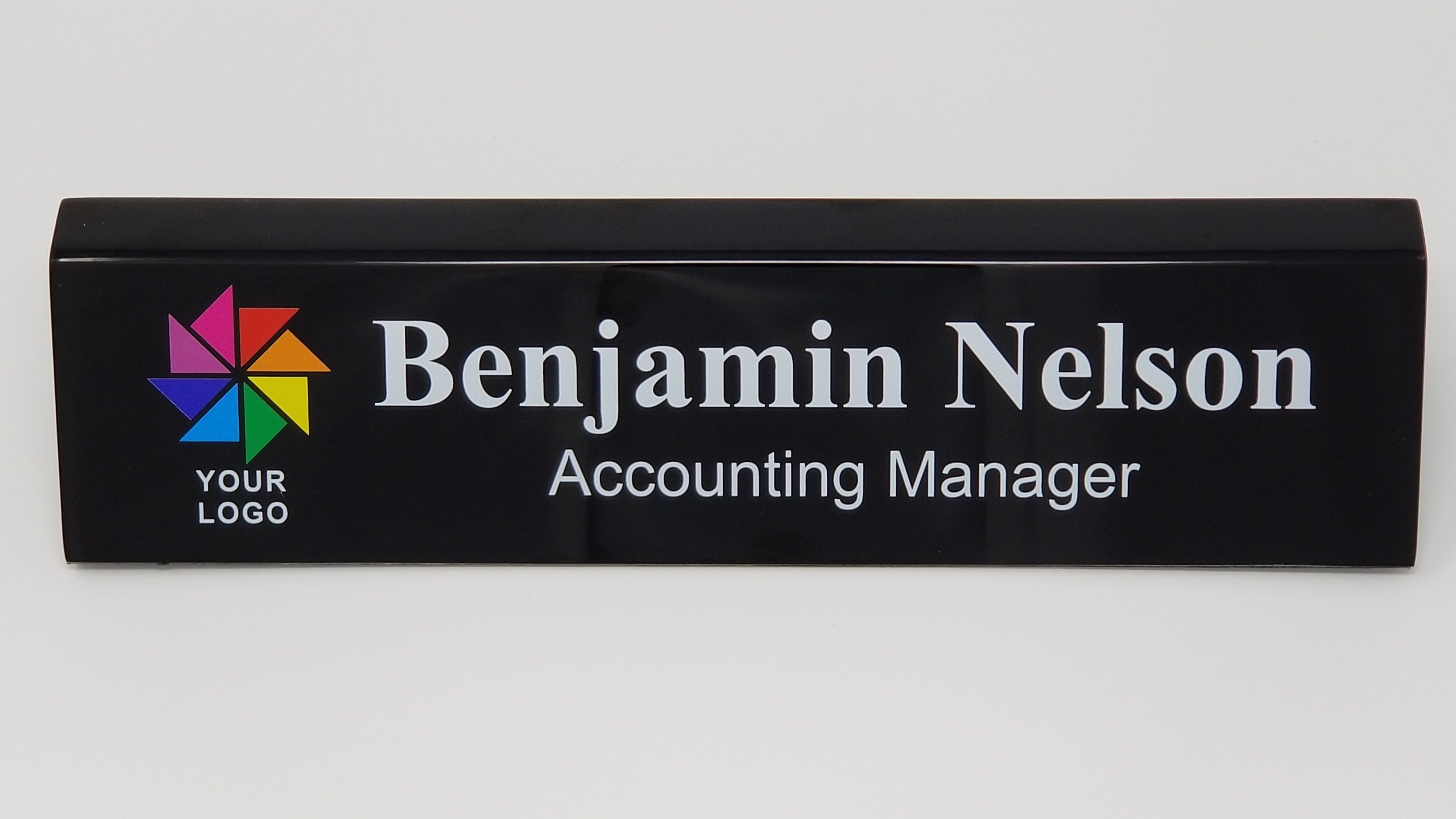 Personalized Desk Name Plate 10 1/2" Black Piano Finish Desk Wedge ...