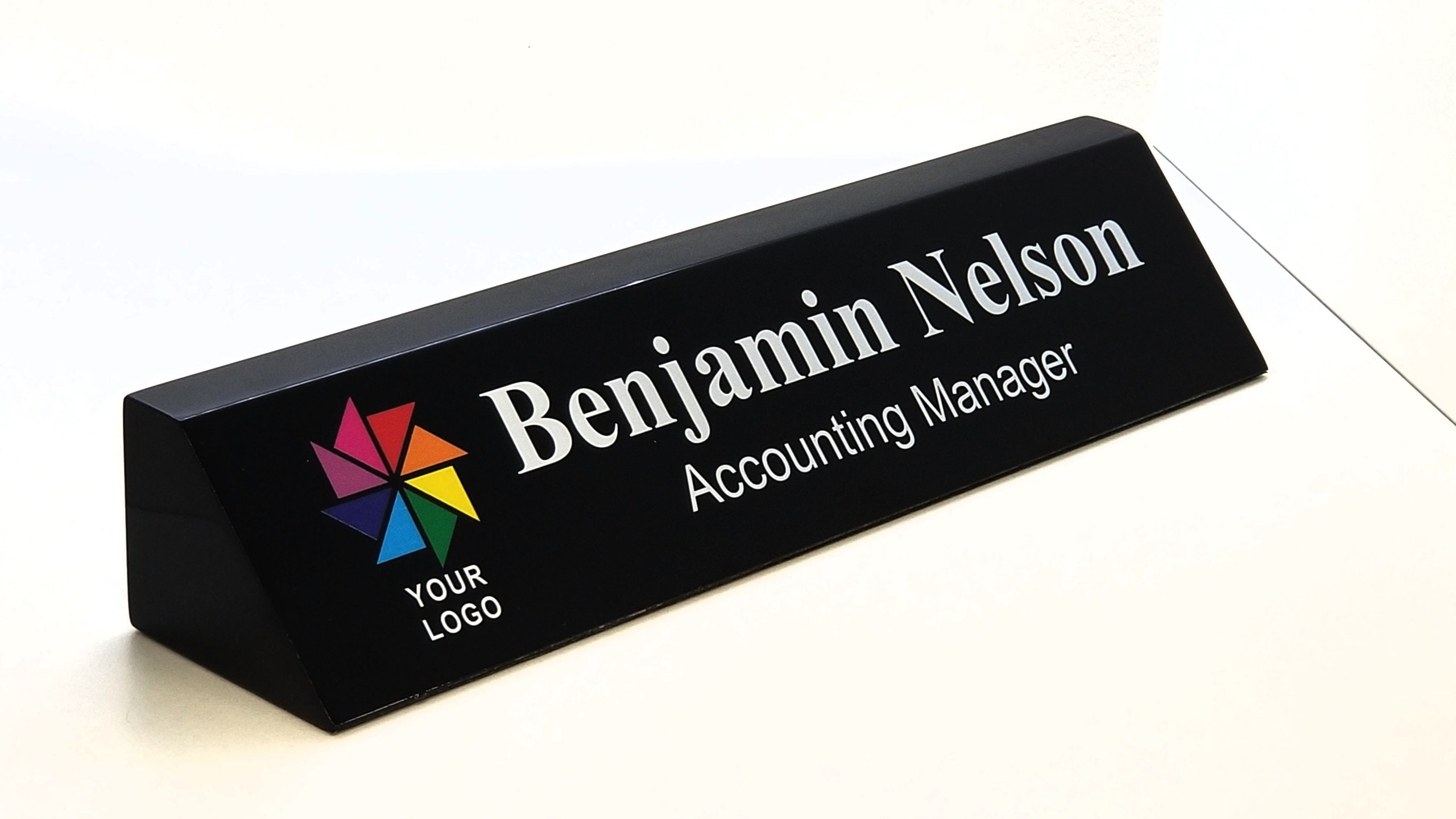 Personalized Desk Name Plate 10 1/2" Black Piano Finish Desk Wedge ...