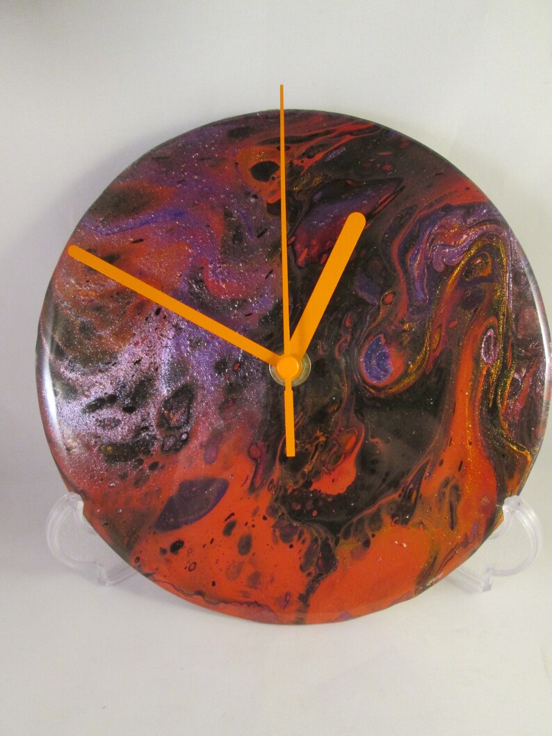 Resin Clock, OOAK Clock, Orange Clock, Quirky Decor, Recycled Record ...