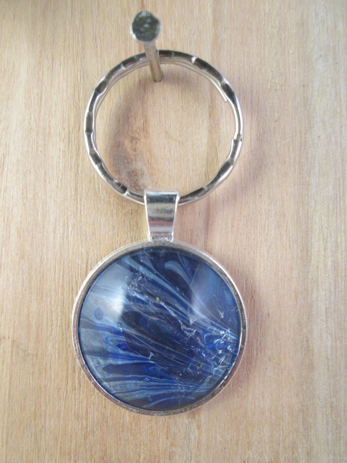 OOAK Keyring, Blue Keyring, Hand Painted Keyring, Round Keyring ...