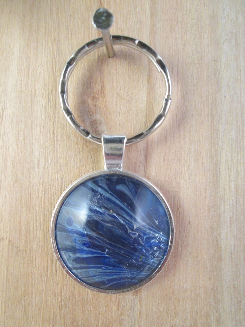 OOAK Keyring, Blue Keyring, Hand Painted Keyring, Round Keyring ...