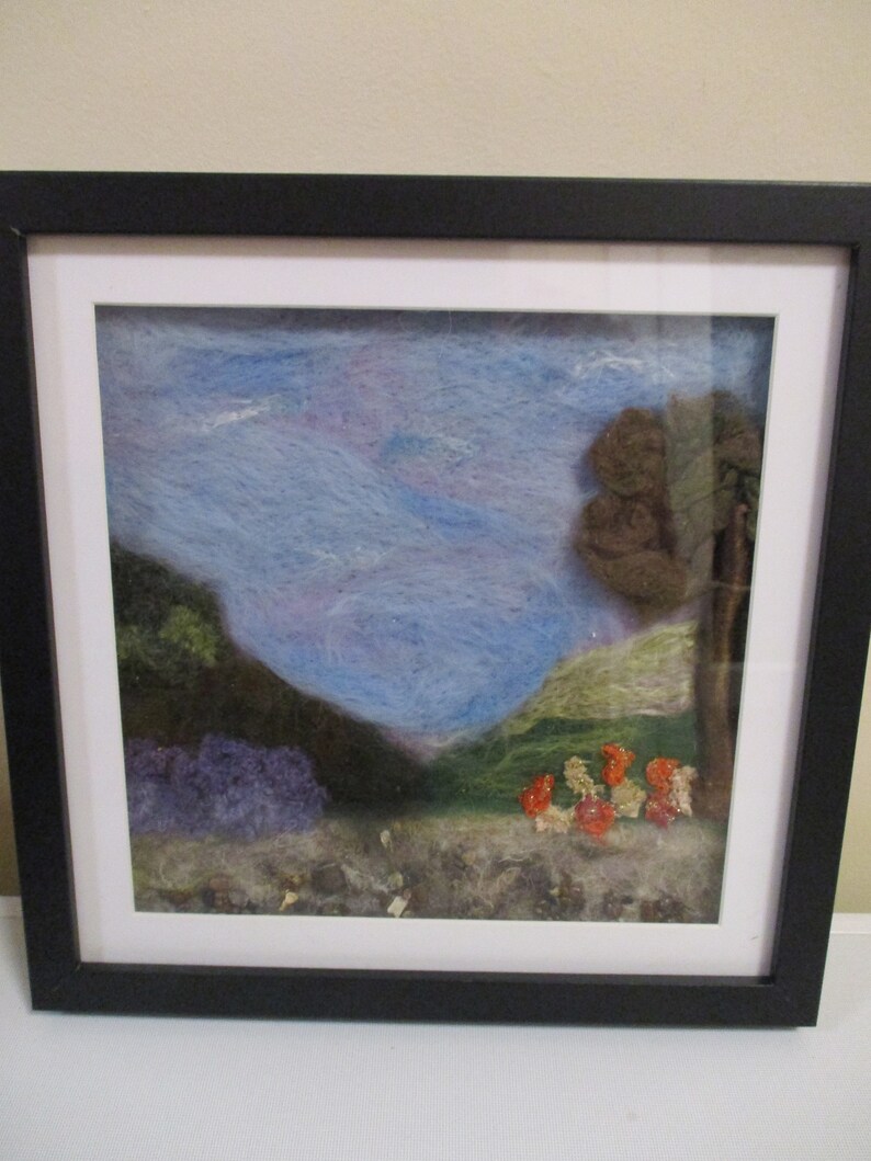 Wool Picture, Landscape Scene, Needle Felted Picture, Mixed Media Wall ...
