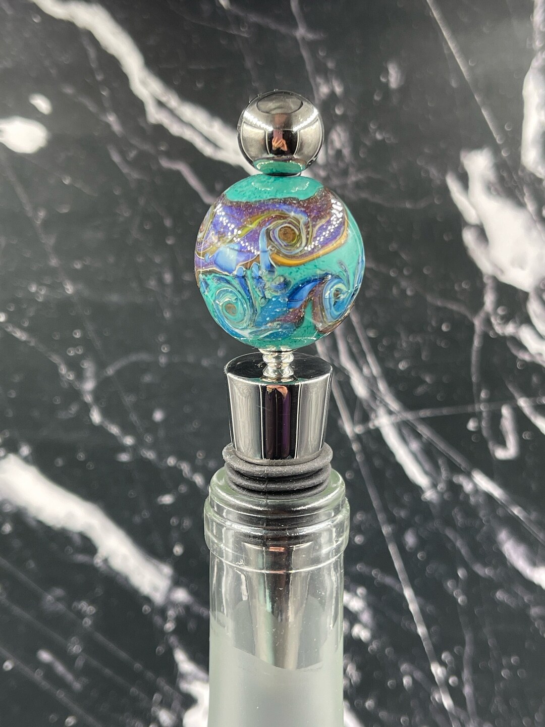 Hand-blown One Marble Style Stainless Steel Wine Stopper, Lampwork ...