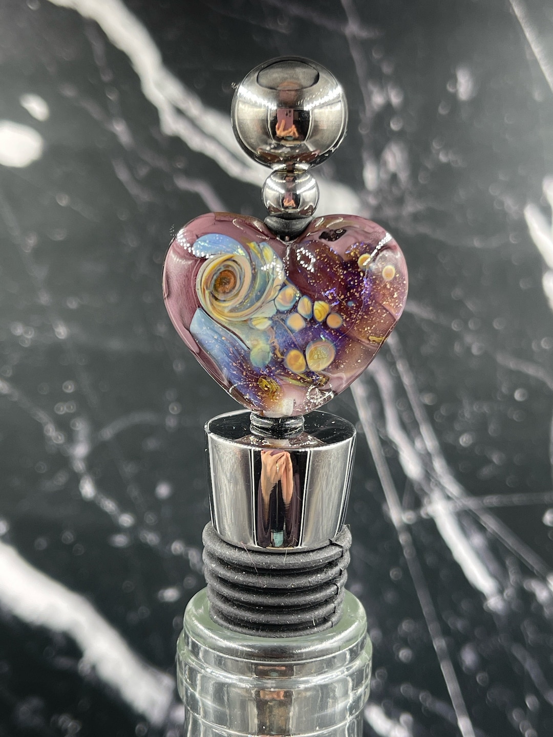 Handmade Lampwork Heart Wine Stopper: Iridescent Purple Beaded Glass - Etsy
