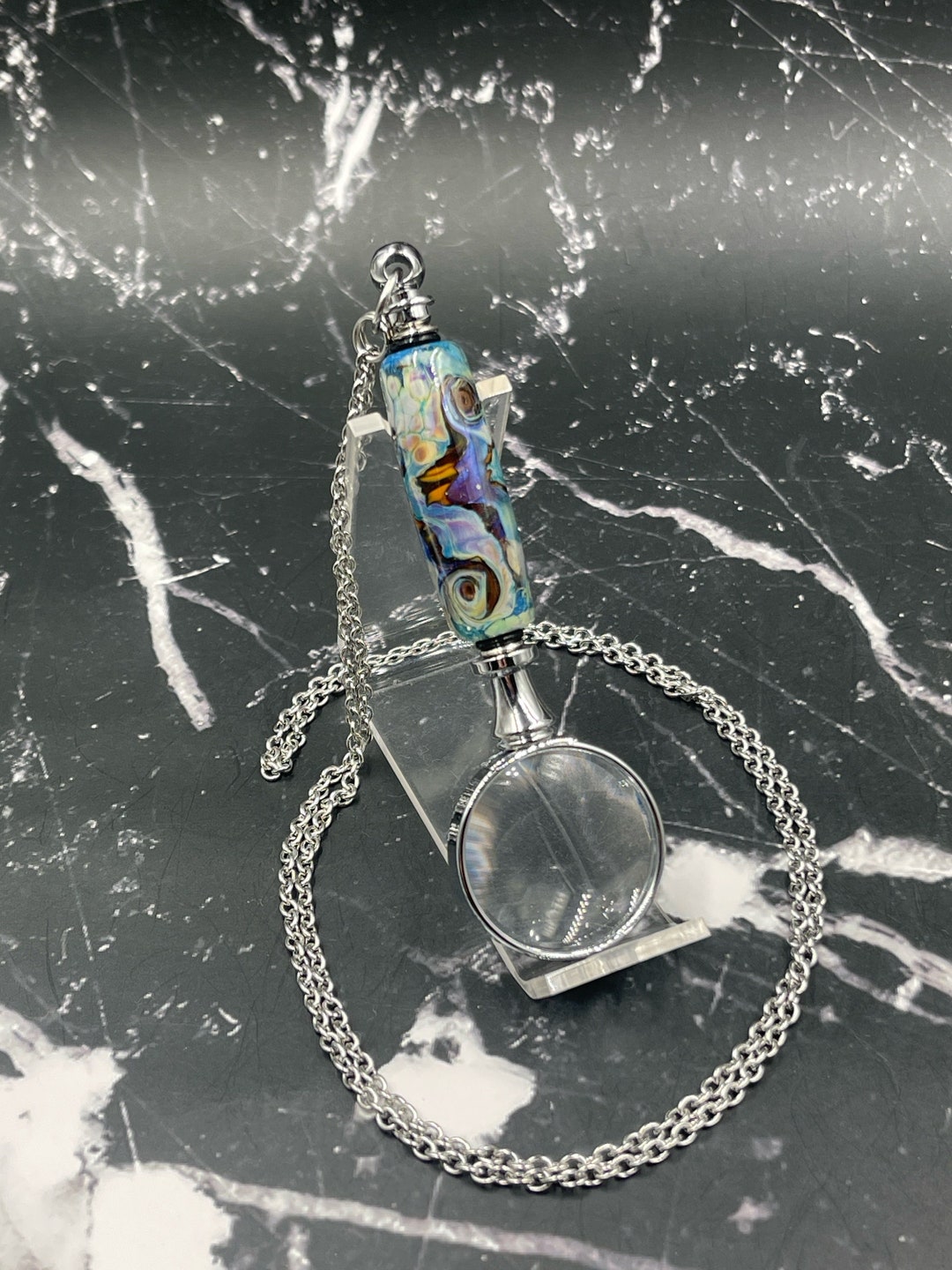 Handmade Blue Purple Magnifying Glass Necklace, Beaded Baby Magnifying ...