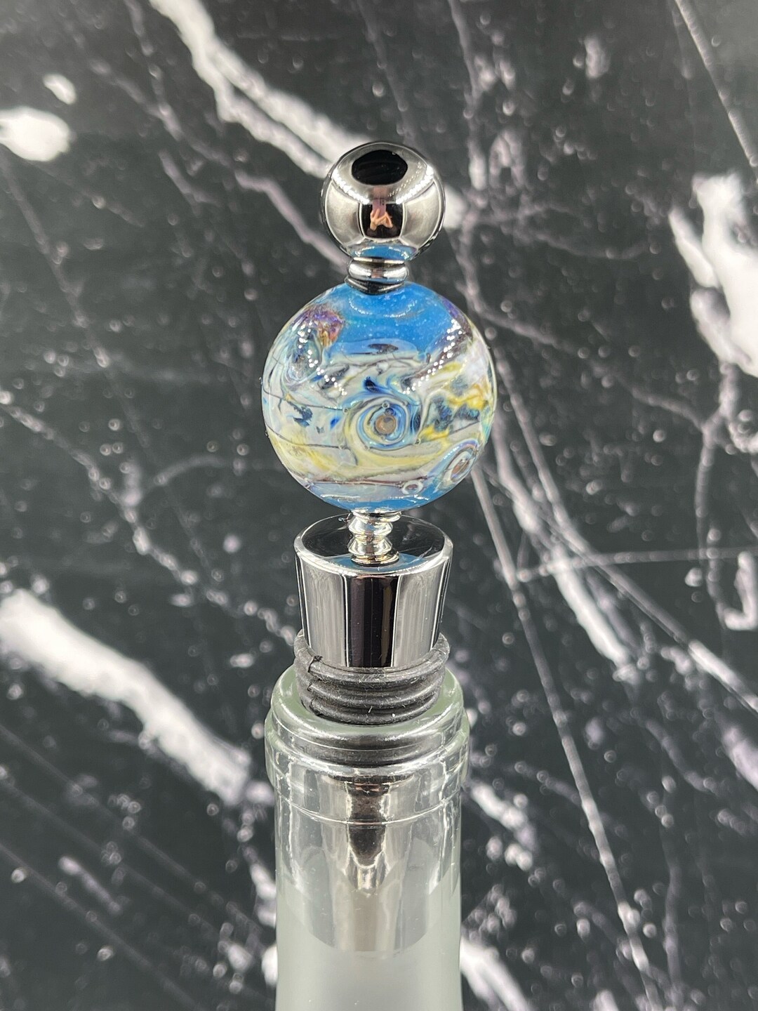 Hand-blown One Marble Style Stainless Steel Wine Stopper, Lampwork ...