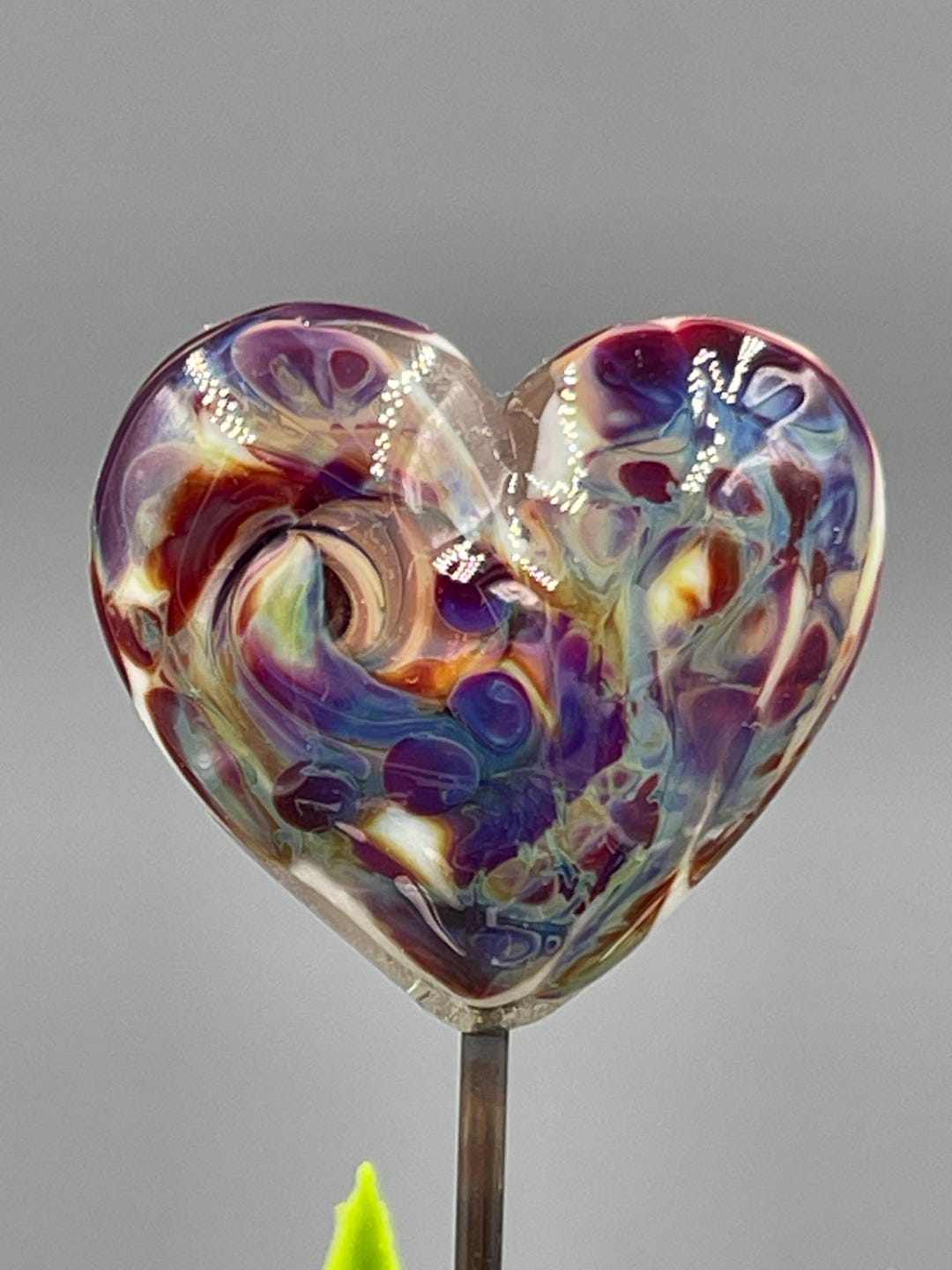 Lampwork Glass Purple Heart Plant Stake, Heart Indoor Plant Decor ...