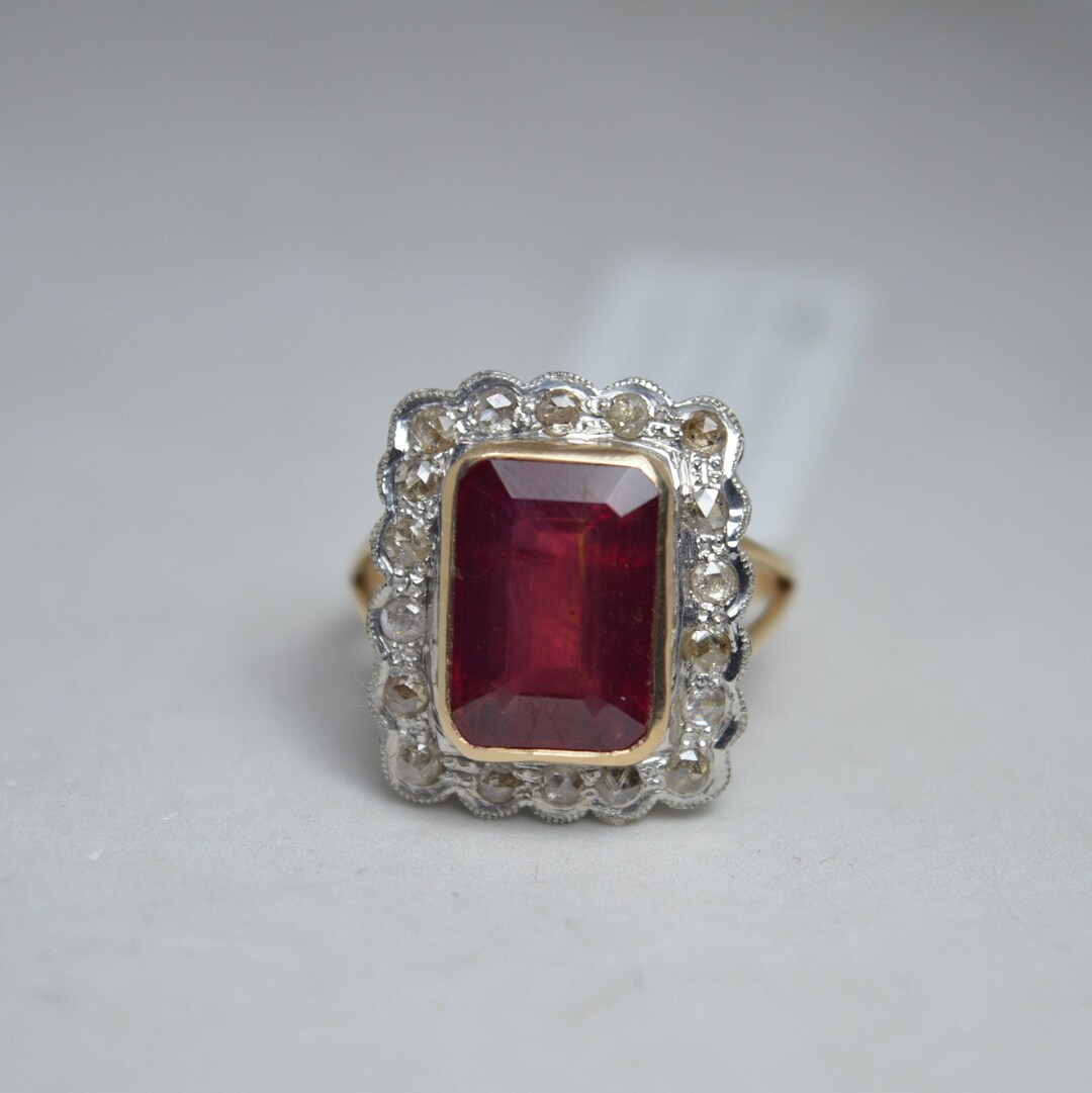 Antique Victorian Style Ruby Diamond Ring (925silver+14kgold) - Etsy