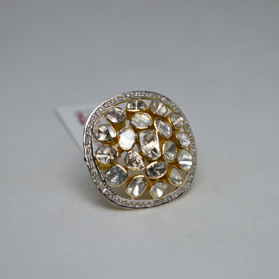 BIG Ethnic Vintage Style Polki Diamond Gold Ring - 14… - Gem