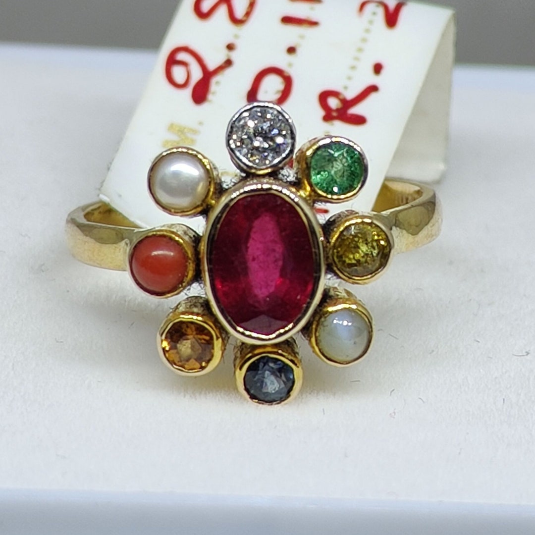 Rare Navratna Gold Ring - Nine Planets - Handmade Ring to Strengthen ...