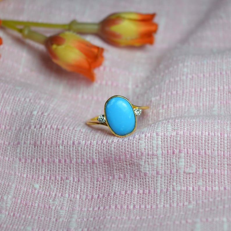 Ethnic Vintage Natural Turquoise firoza Diamond Ring 14KYGR043 - Etsy