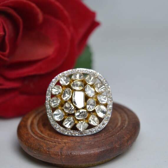 BIG Ethnic Vintage Style Polki Diamond Gold Ring - 14… - Gem