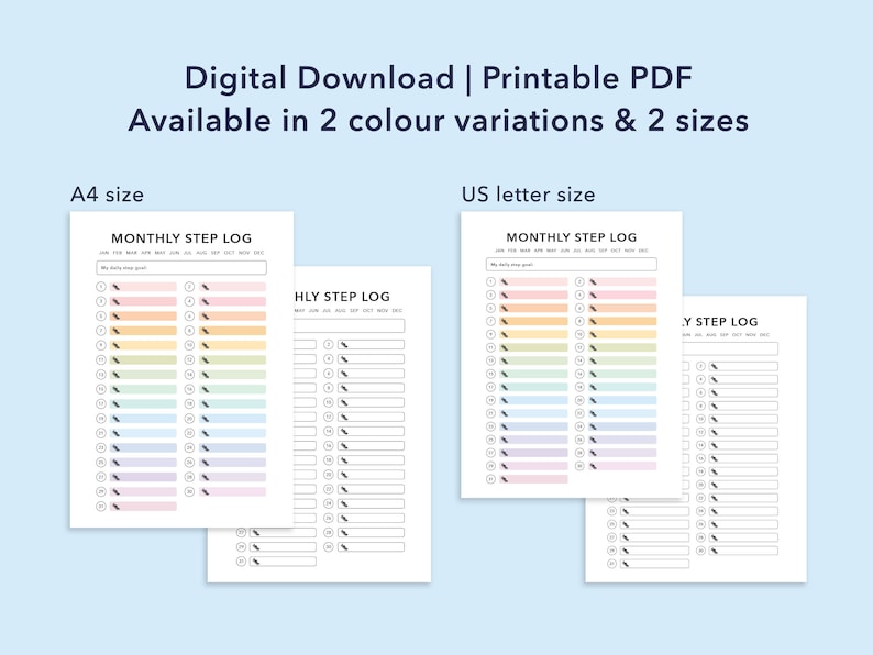 Monthly Step Log Printable | Track Your Daily Steps | Step Tracker ...