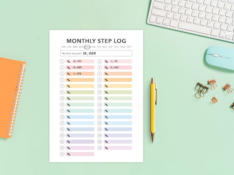 Monthly Step Log Printable | Track Your Daily Steps | Step Tracker ...