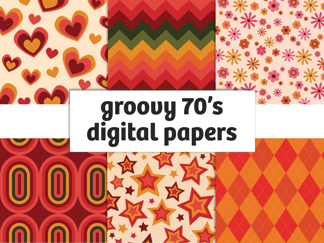 Groovy 70s Pattern Digital Paper Funky Retro Seventies Red, Pink and ...