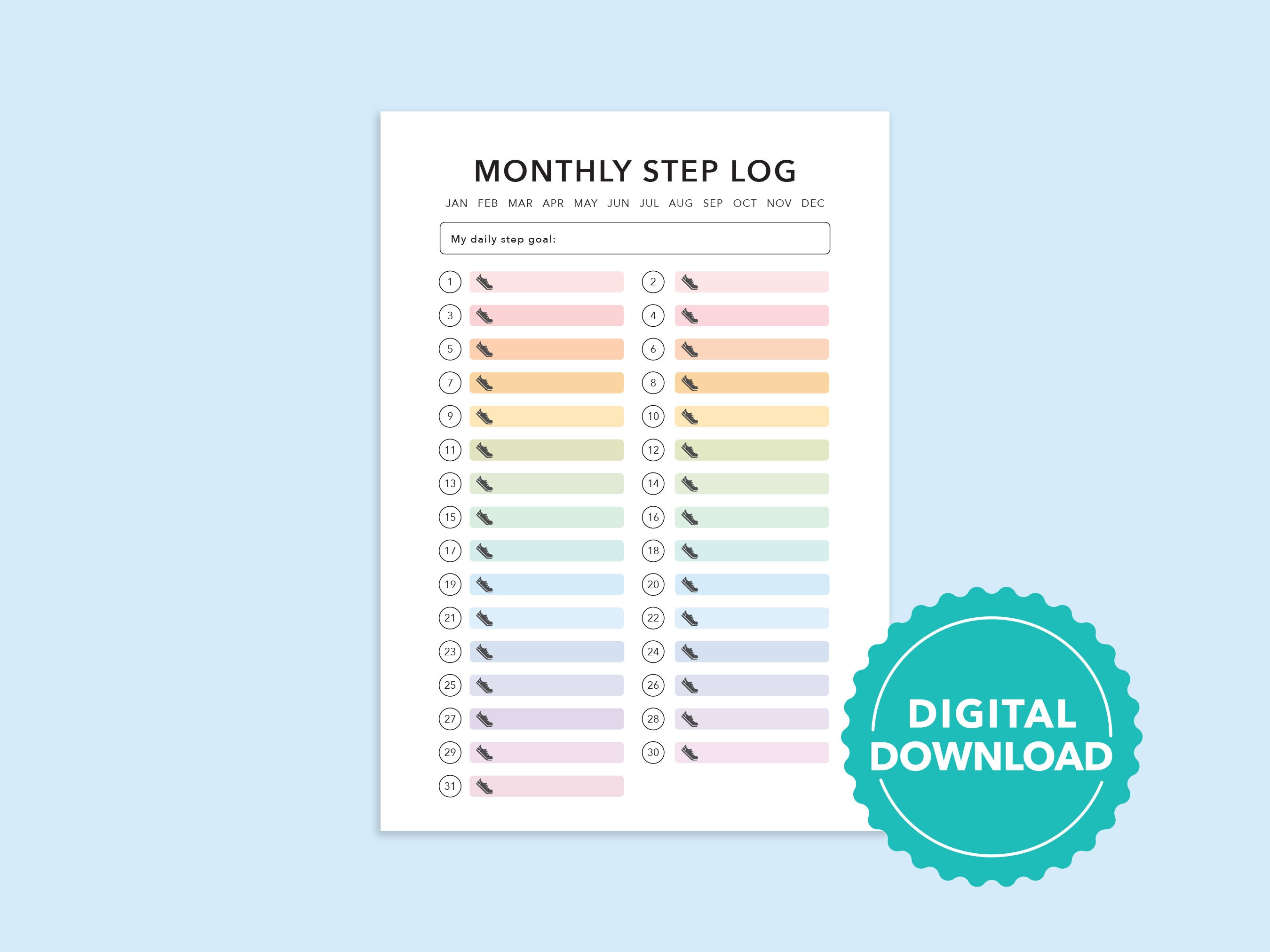Monthly Step Log Printable | Track Your Daily Steps | Step Tracker ...