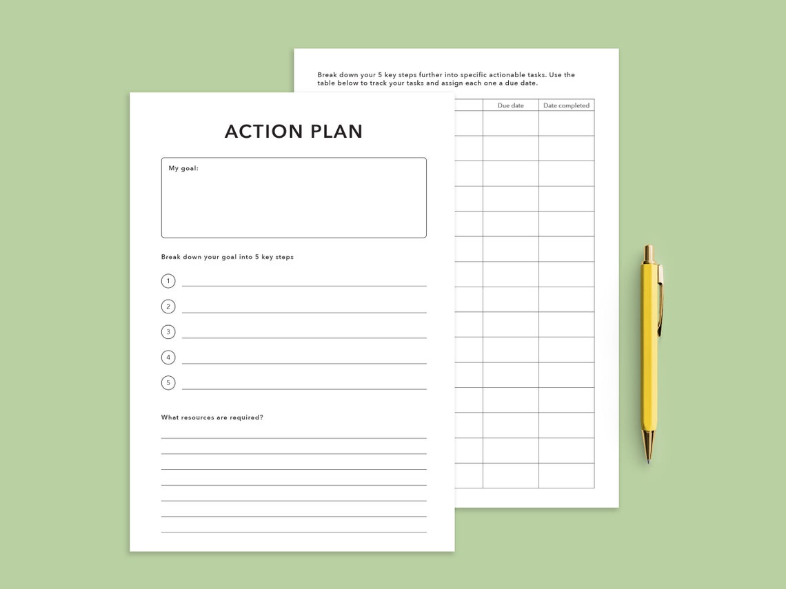 Action Plan Worksheet | Printable PDF and Editable Form - Etsy