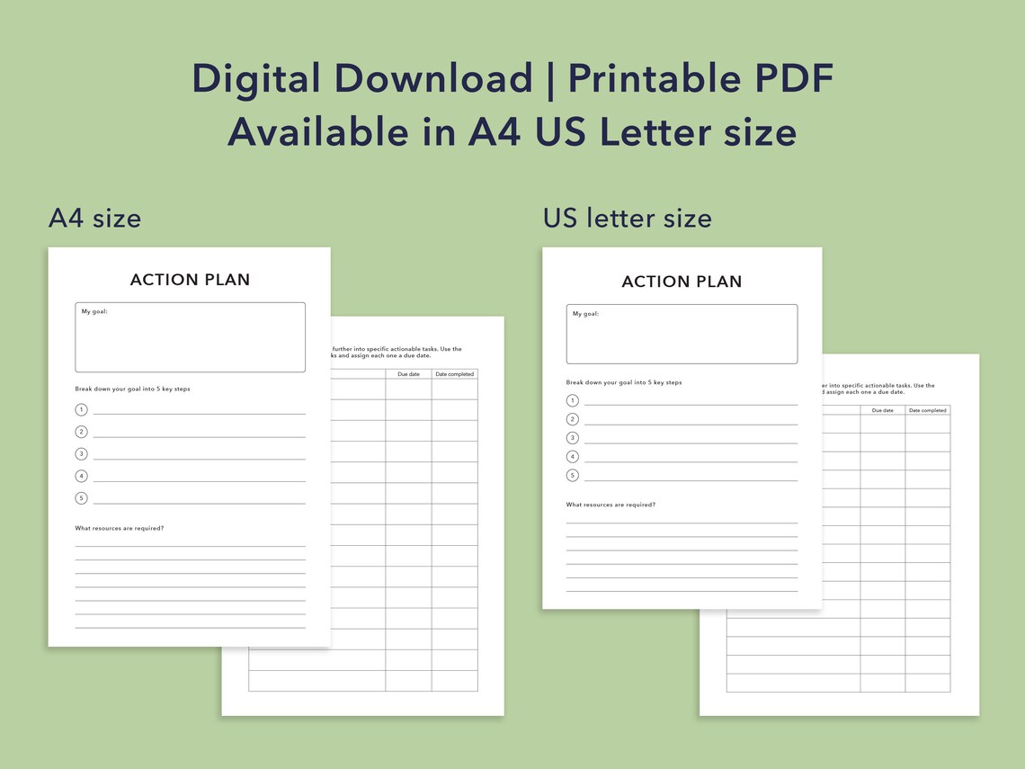 Action Plan Worksheet | Printable PDF and Editable Form - Etsy
