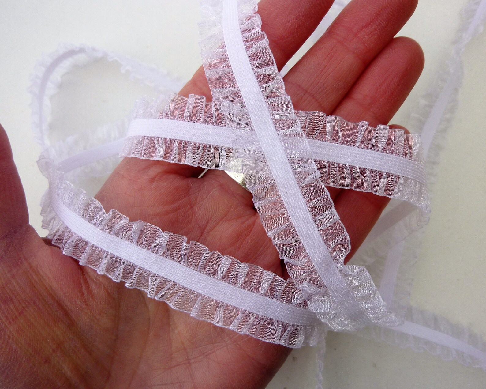 White Elastic Trim Double Ruffled Frilly Sheer Lightweight - Etsy Ireland