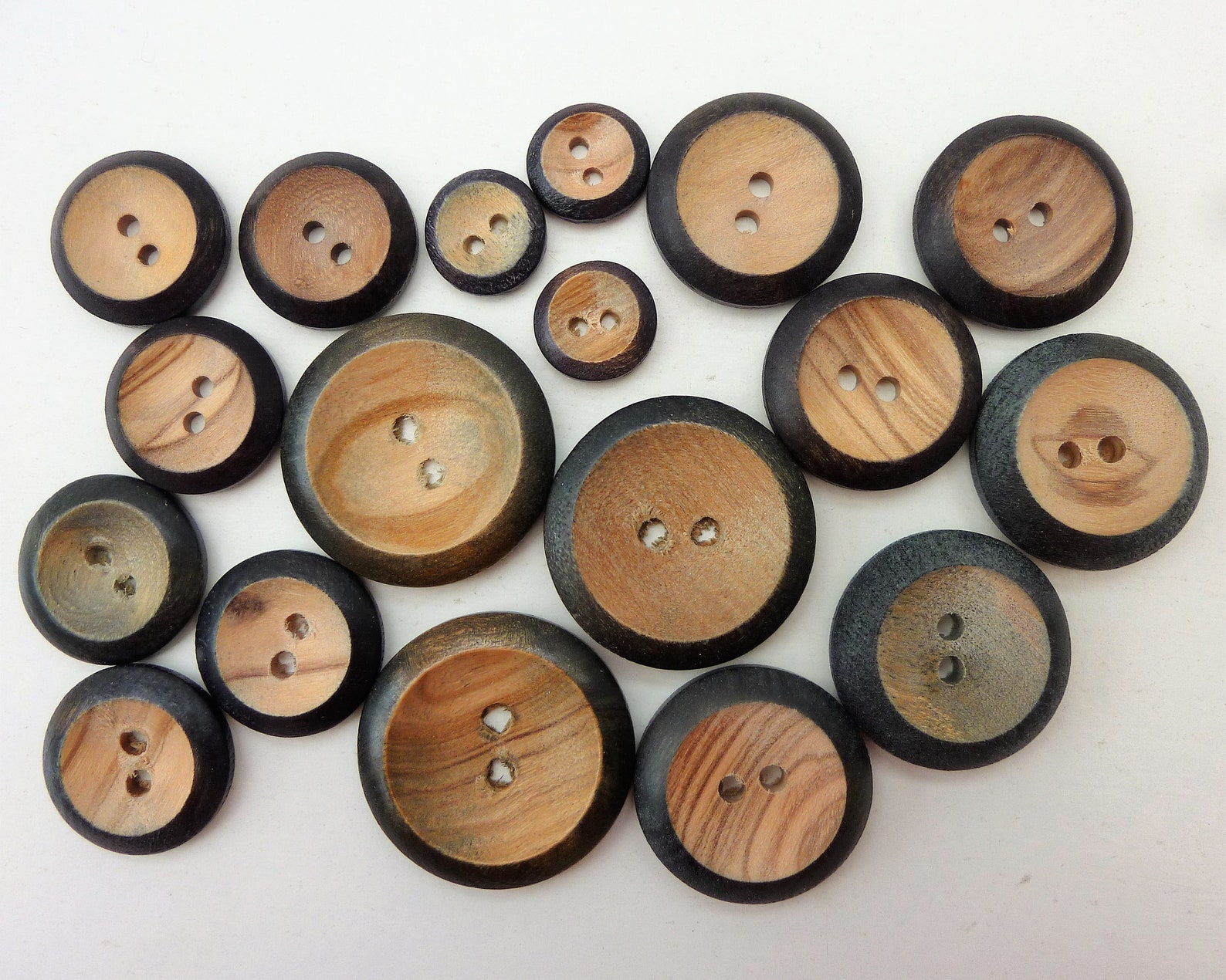 Rustic Wooden Buttons, 2 Hole Dark Rim Olive Wood, 7 Sizes, Pack of 6 ...