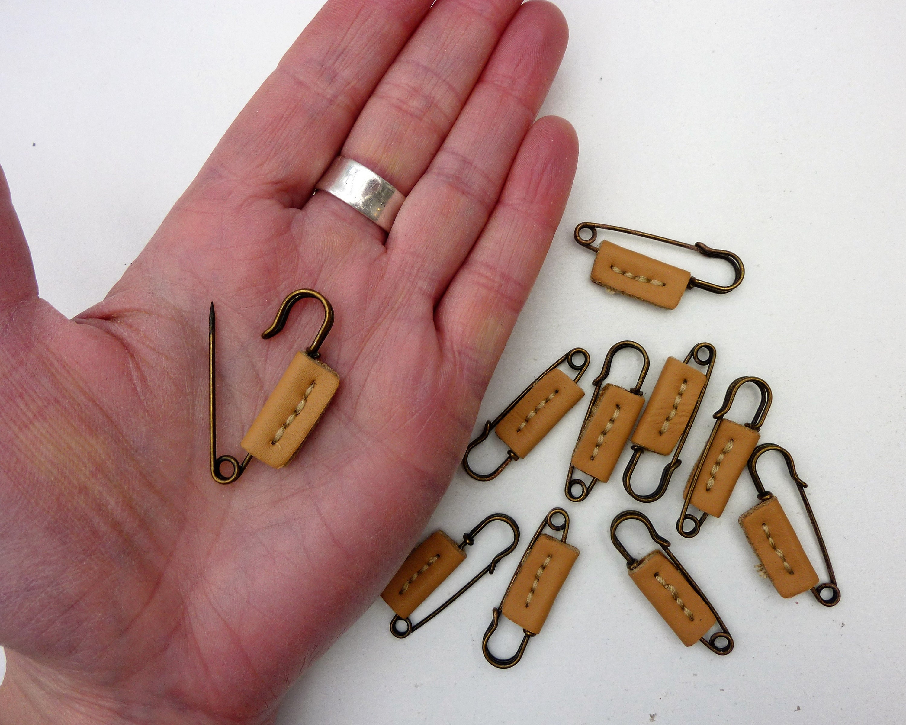 Leather safety pins pack of 3 decorative embellishment for | Etsy