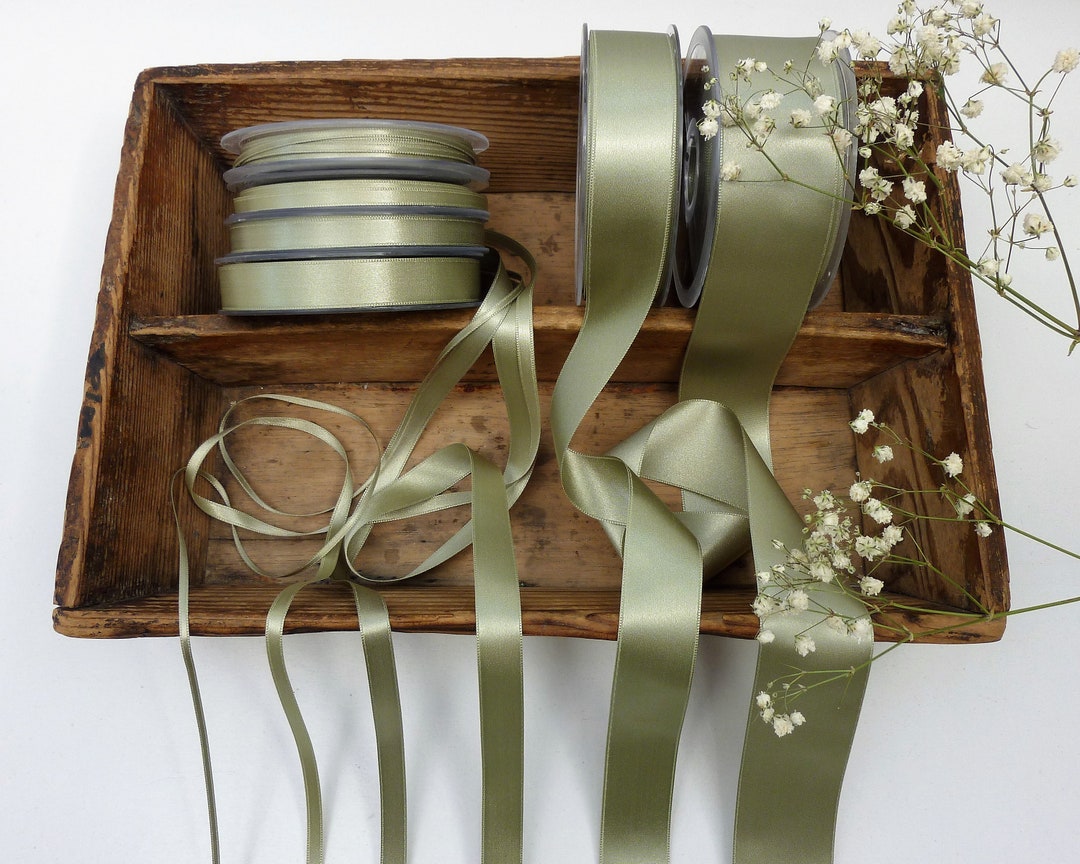 Sage Green Double Satin Ribbon for Wedding Invites, Favours, Gift Wrap ...