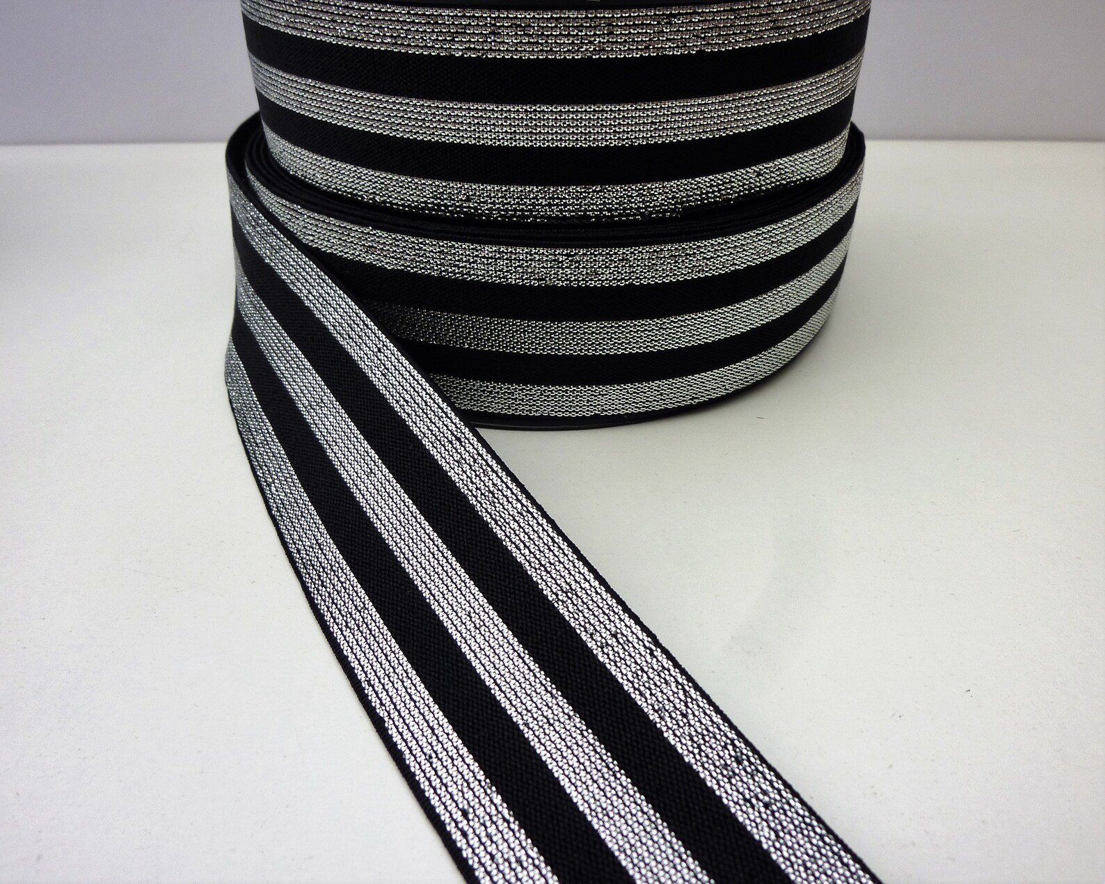 Silver and Black Metallic Striped Elastic Wide Elastic for - Etsy UK