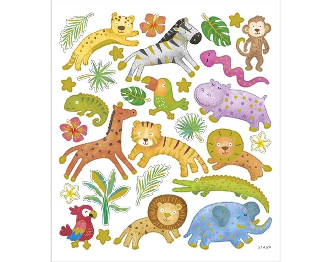 Jungle Animal Stickers Sheet for Children With Metallic Gold - Etsy UK