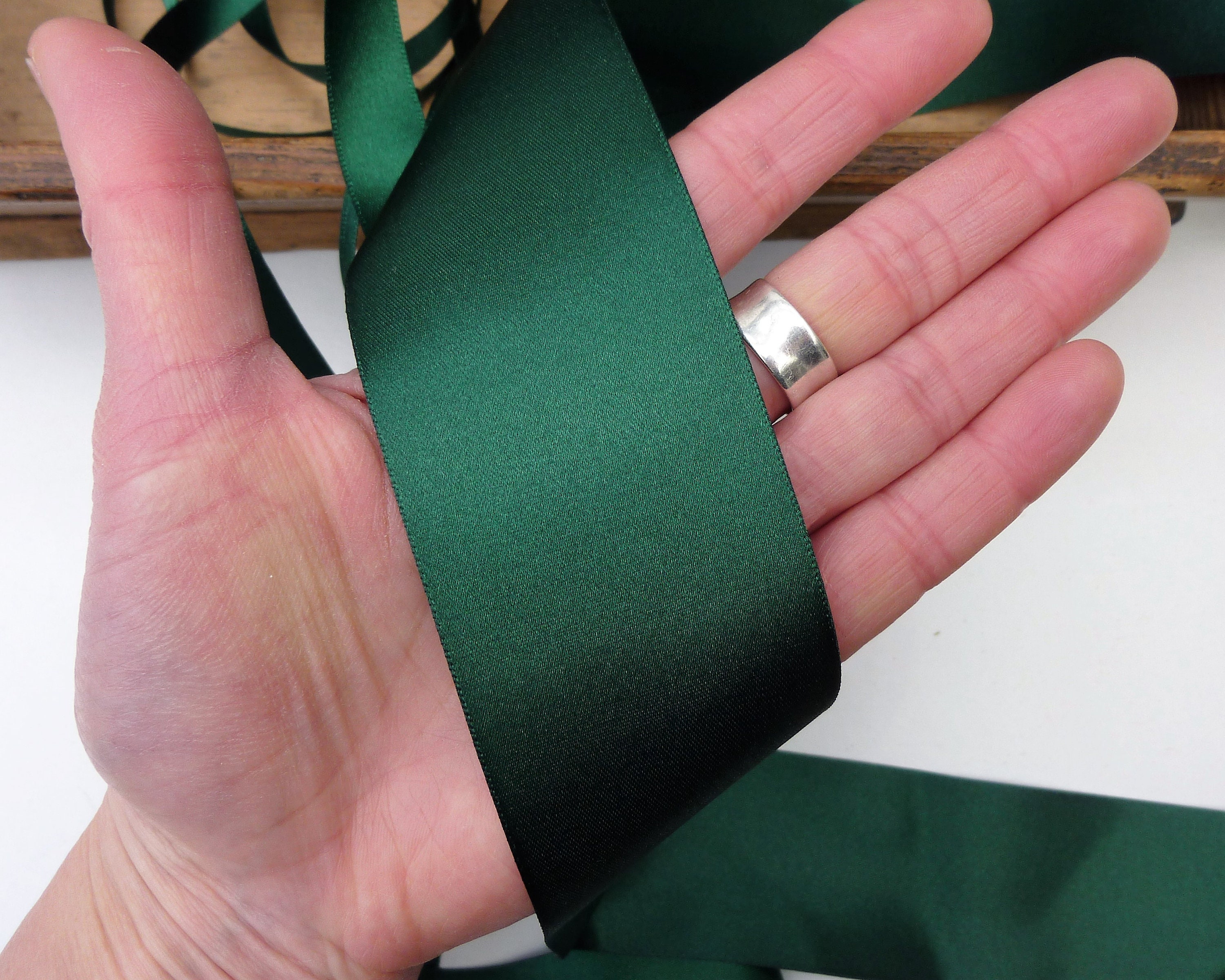 Dark Forest Green Double Satin Ribbon: Berisfords Recycled - Etsy UK