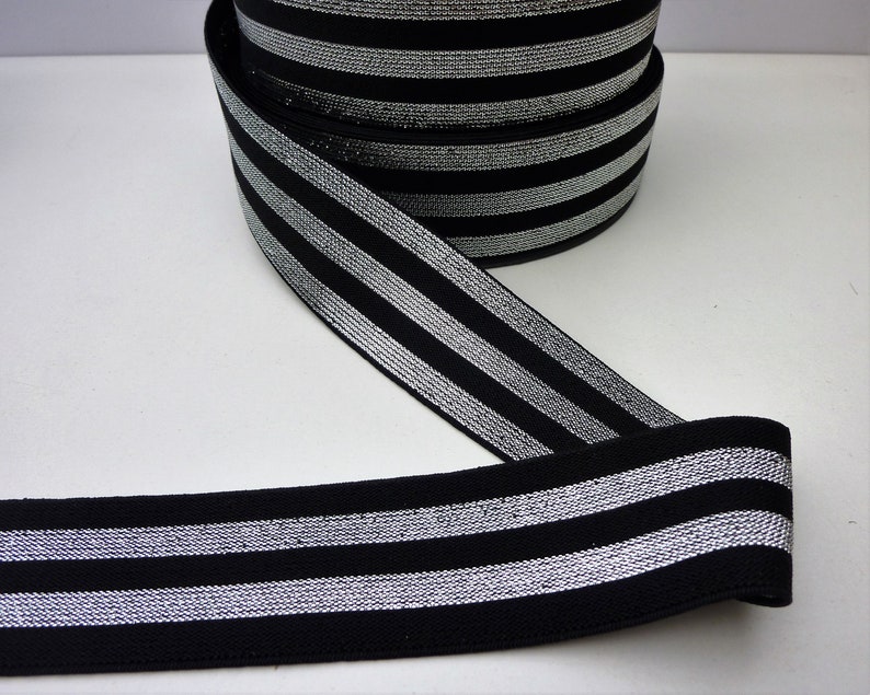 Silver and Black Metallic Striped Elastic Wide Elastic for - Etsy UK