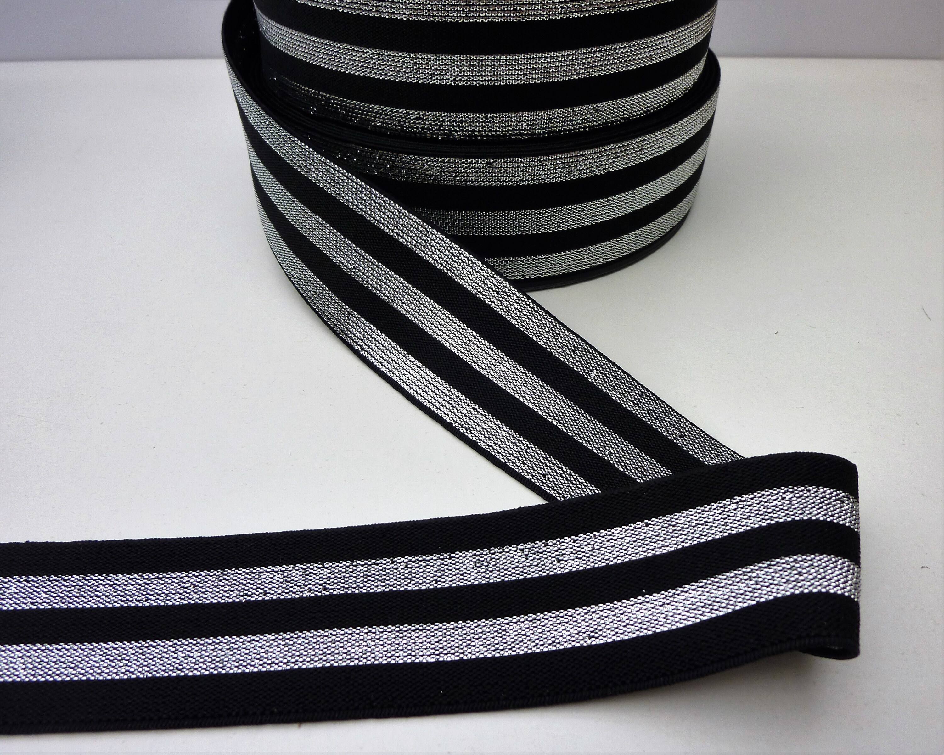 Silver and Black Metallic Striped Elastic Wide Elastic for - Etsy UK