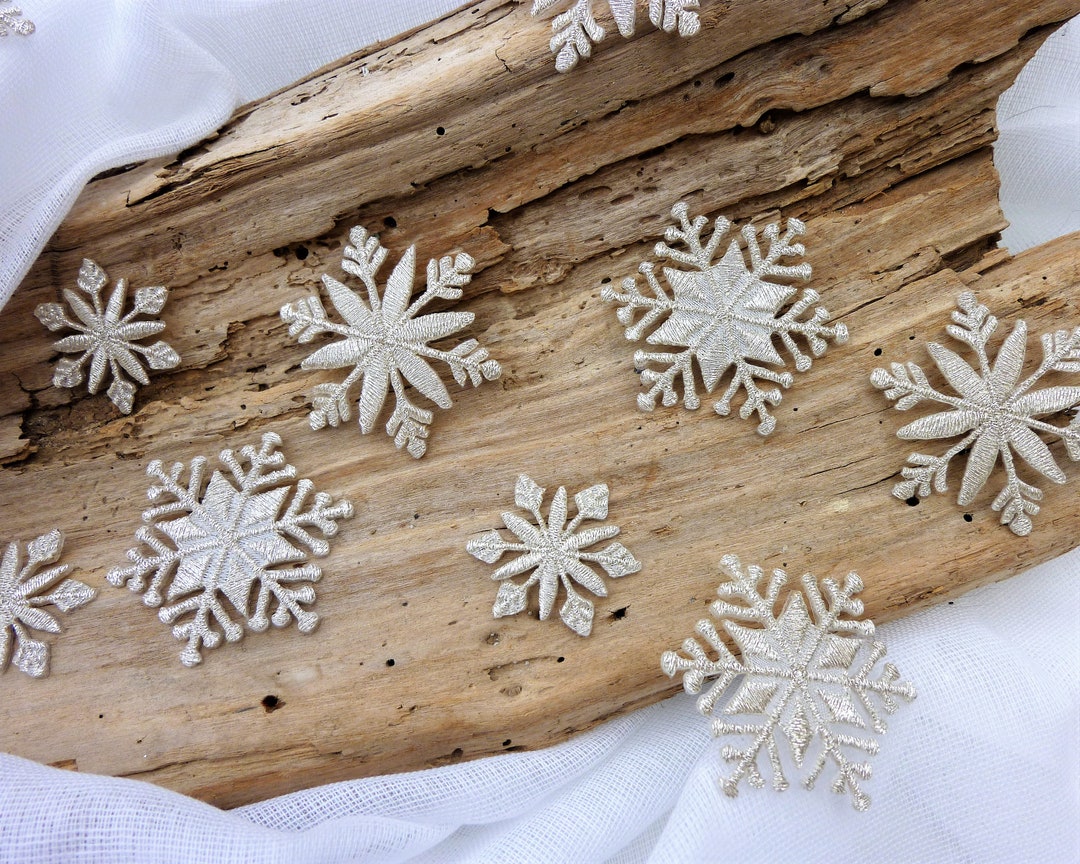 Silver Snowflakes Patches, Metallic Sparkly Iron on Embellishments for ...