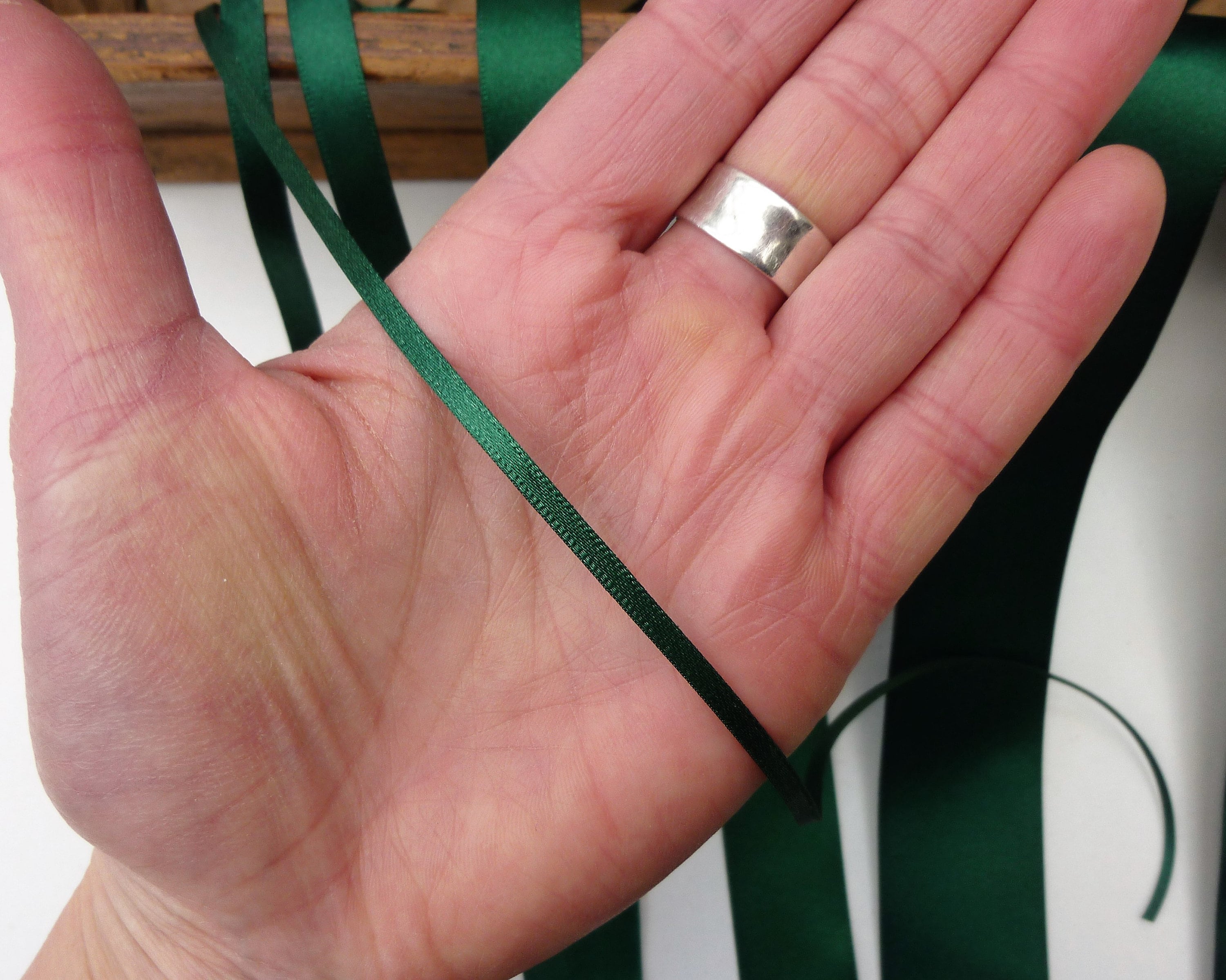 Dark Forest Green Double Satin Ribbon: Berisfords Recycled - Etsy UK