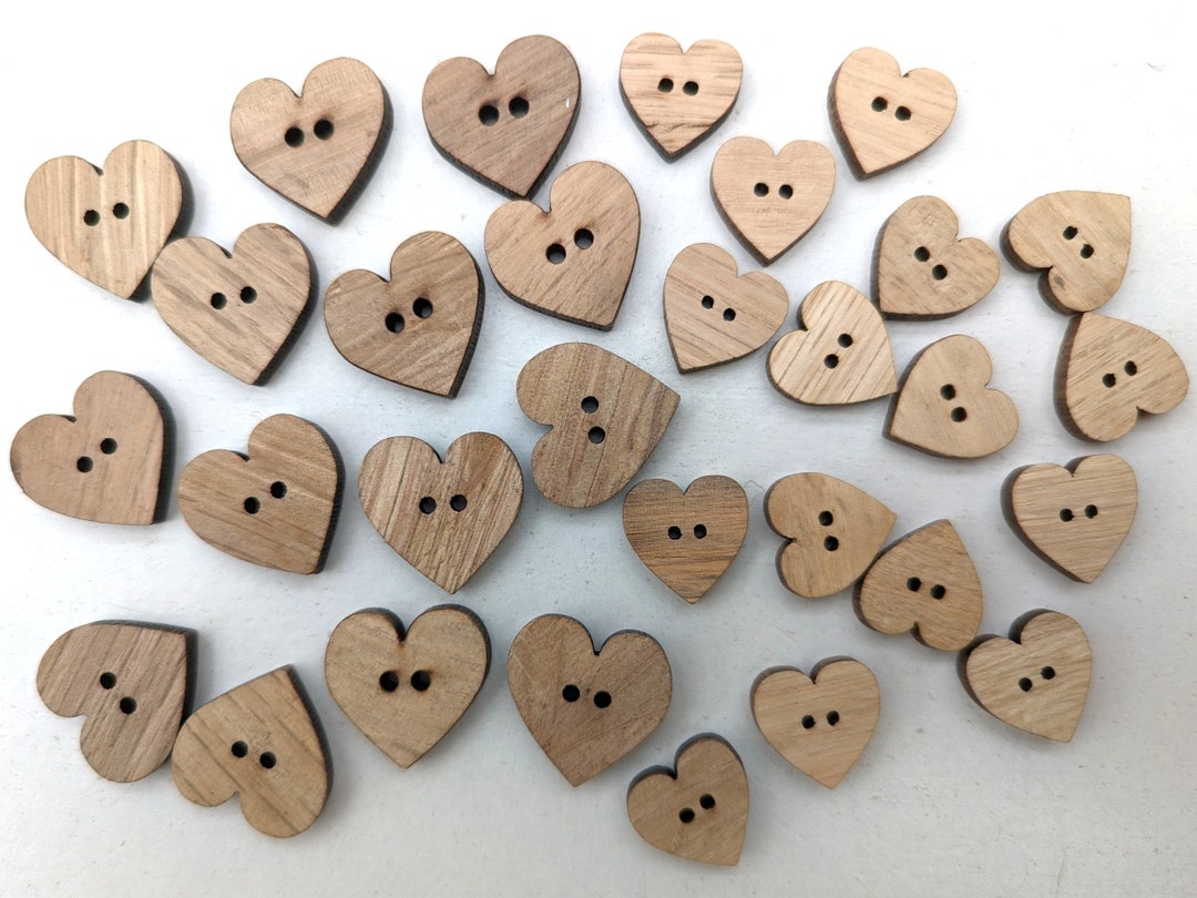 Wooden Heart Buttons, 2 Hole, 15mm and 20mm, Pack of 4 to 12, Sehlbach ...