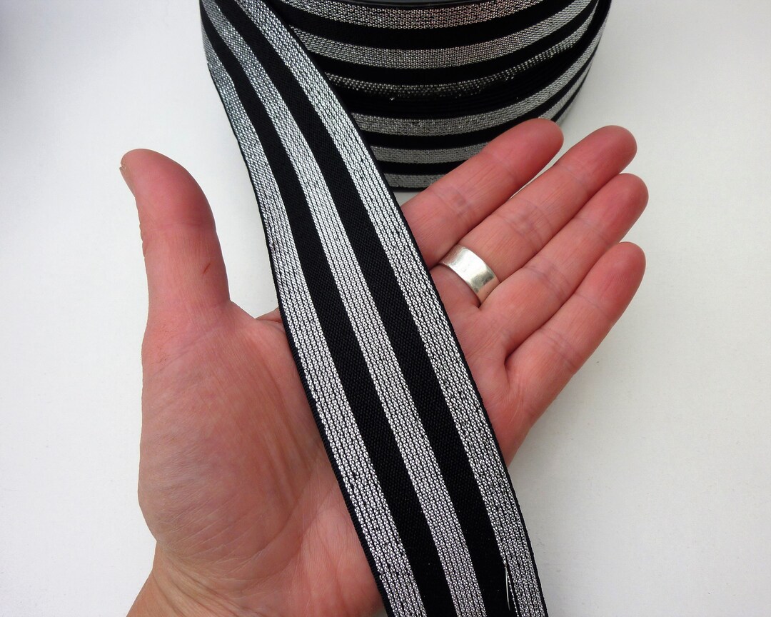 Silver and Black Metallic Striped Elastic, Wide Elastic for Waistband ...