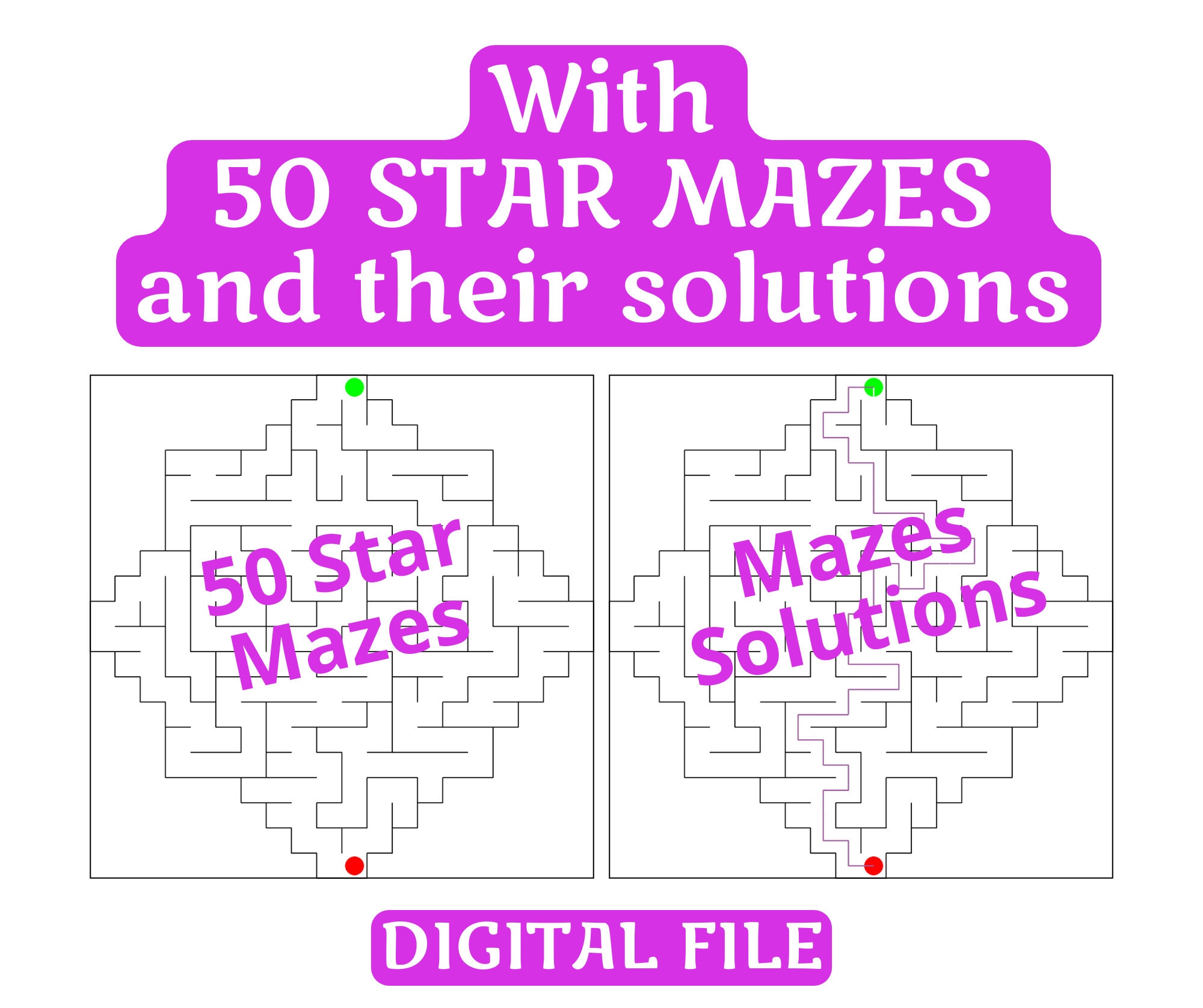 200 MAZES PUZZLES PRINTABLE With Solutions. Large Print. One Puzzle per ...