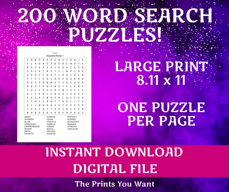 200 WORD SEARCH Puzzles With Solutions. Large Print. One Puzzle per ...
