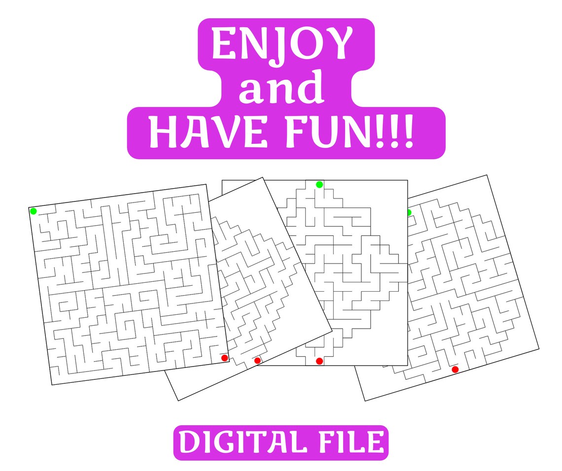 200 MAZES PUZZLES PRINTABLE With Solutions. Large Print. One Puzzle per ...