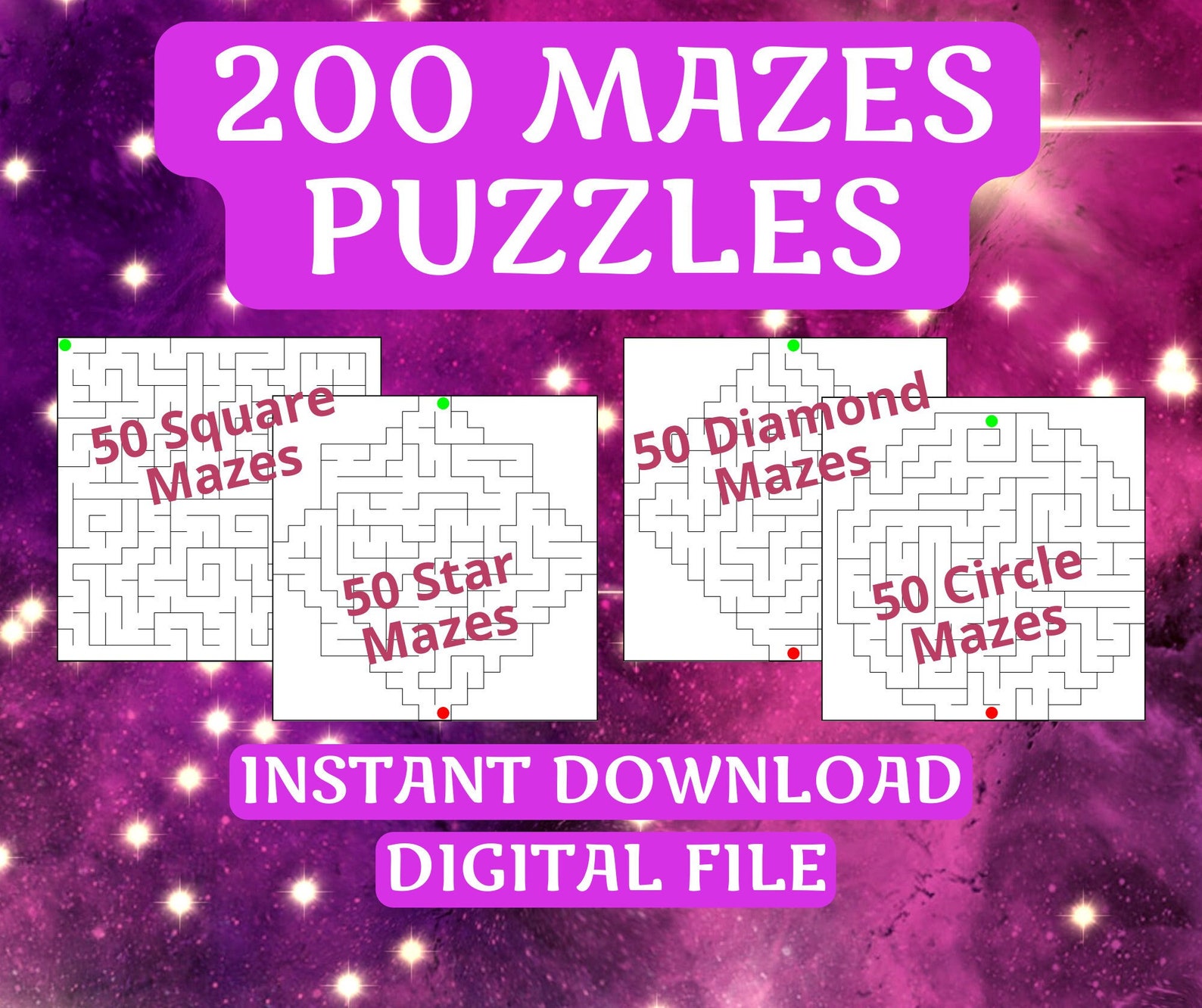 200 MAZES PUZZLES PRINTABLE With Solutions. Large Print. One Puzzle per ...