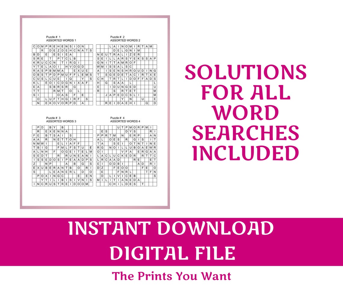 200 WORD SEARCH Puzzles With Solutions. Large Print. One Puzzle per ...