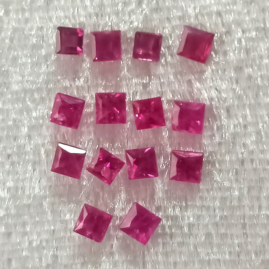 Ruby Squares , 1.90 Cttw. , Ruby Princess Cut , Square Facet , Natural ...