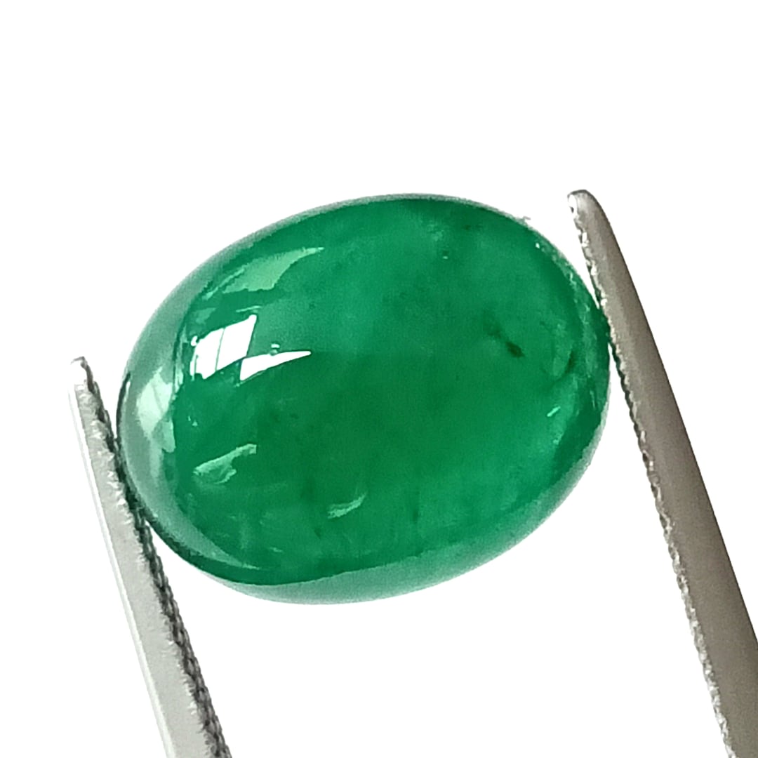 7.58 Cts., Emerald, Leaf Green, Emerald Cabochon, Emerald Oval Cabochon ...